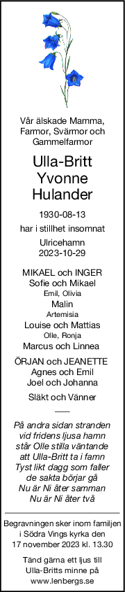Familj - Dödsannonser - Ulricehamns Tidning