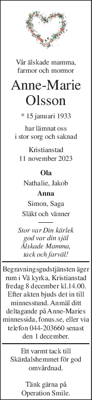 Familj - Dödsannonser - Norra Skåne